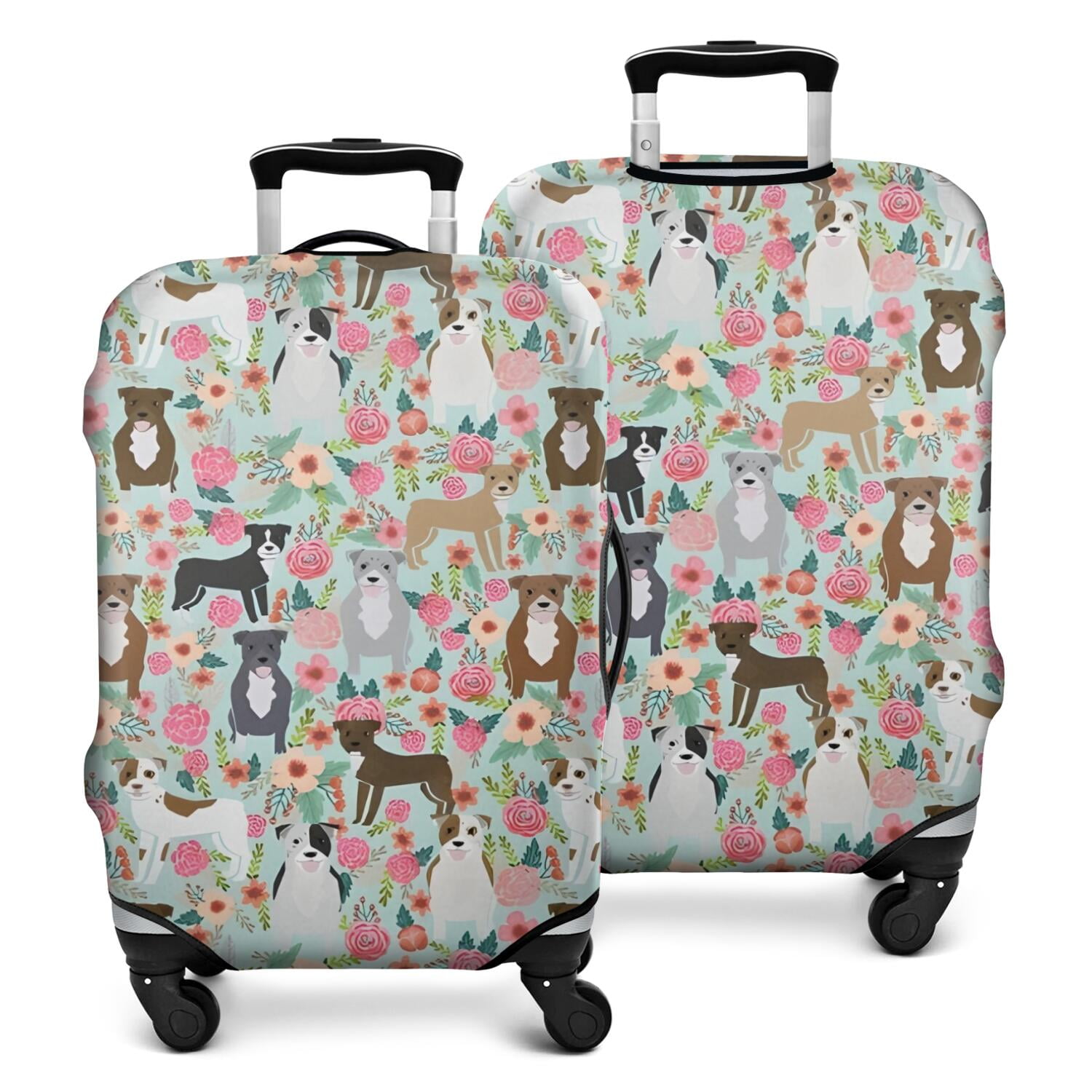 Cute Pitbull Terriers Dog and Flower Luggage Cover Fashion Suitcase ...
