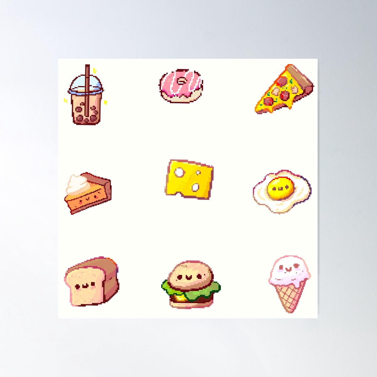 Cute Pixel Art Food Poster Wall Art, Modern Wall Decor For Living Room ...