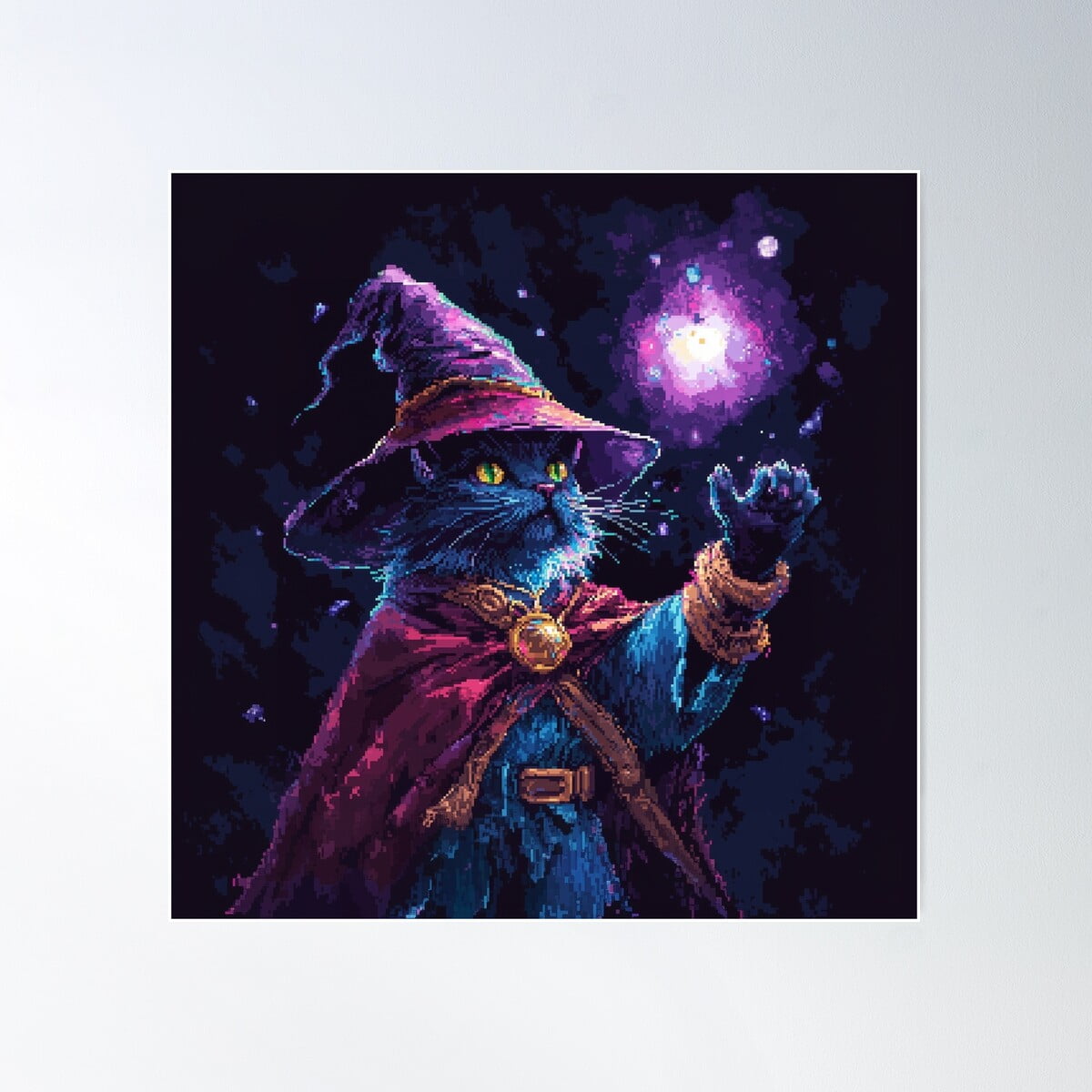 Cute Pixel Cat Wizard Poster Wall Art, Modern Wall Decor For Living ...