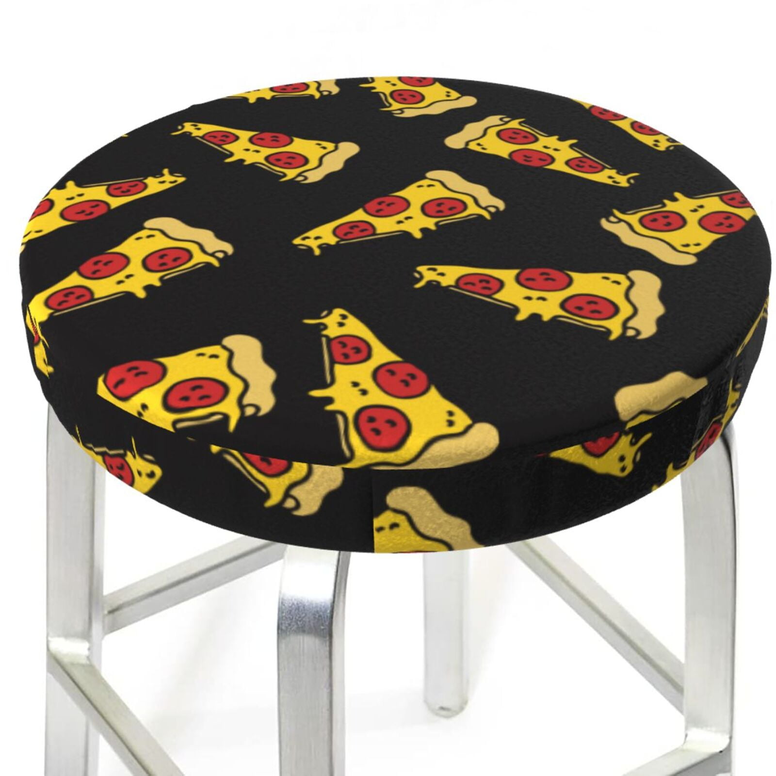 Cute Pizza Black Round Bar Stool Seat Covers, Elastic Round Chair Cover ...