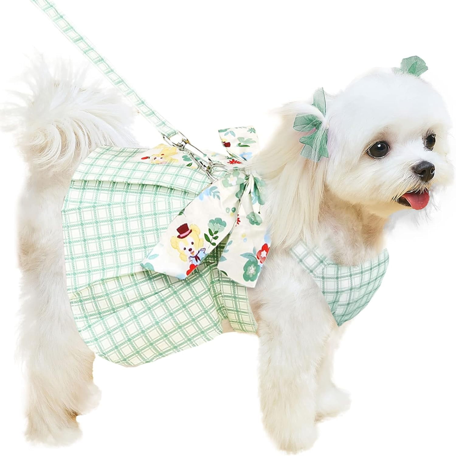 Cute Plaid Dog Dress Harness Leash Set for Small Medium Dog Cats Pink ...