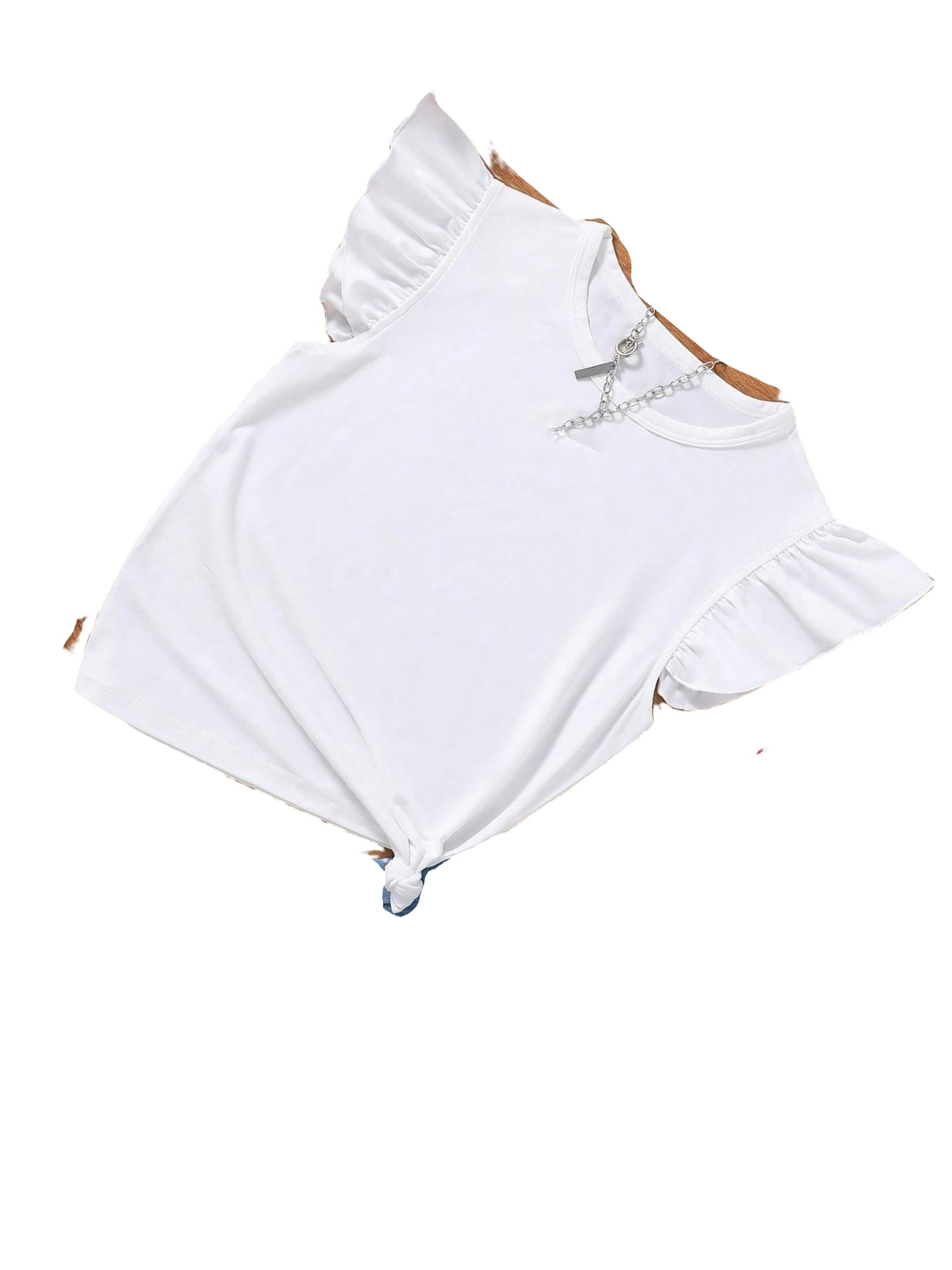 Cute Plain Round Neck Sleeveless White Tween Girls T-Shirts (Girl's ...