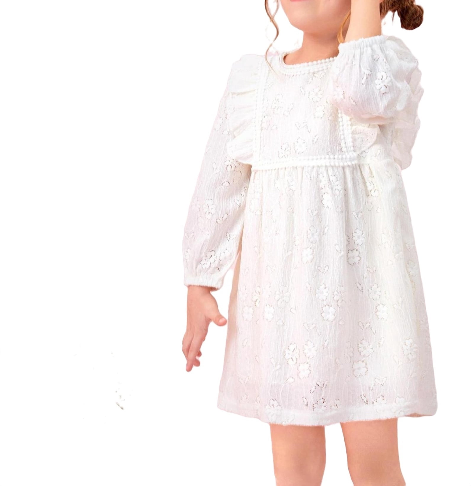Cute Plain Round Neck Smock Long Sleeve White Toddler Girl Dresses ...