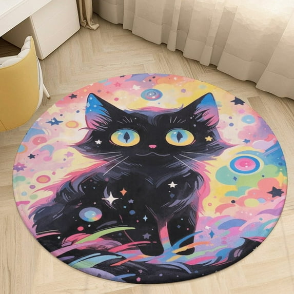 Cute Planet Cat Round Rugs -Washable Non-Slip Small Round Area Rug ...