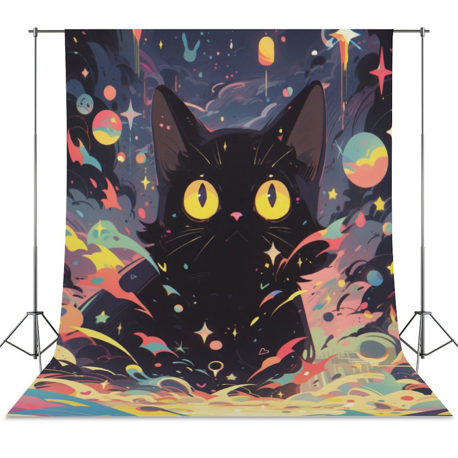 Cute Planet Cat Spring Wall Backdrop Background Floral Backdrops 5x7FT ...