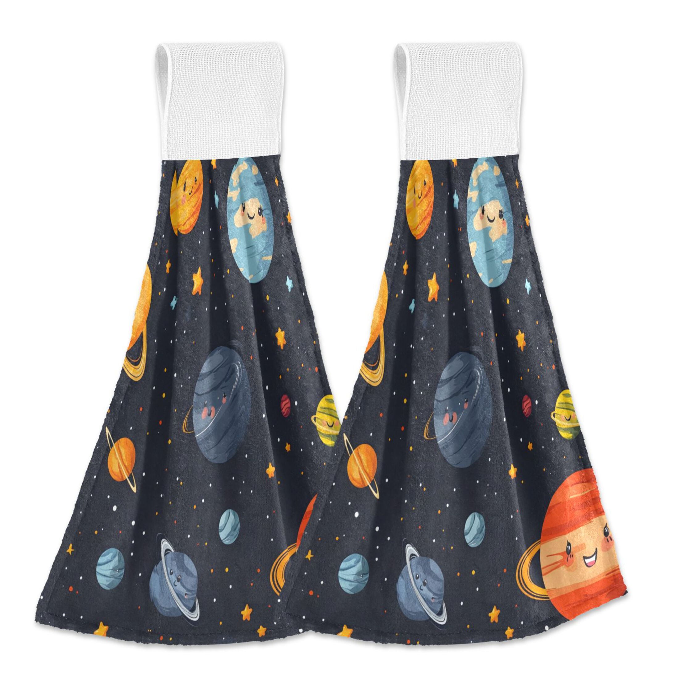 Cute Planet Hand Towels 2 Pack Quick Drying Home Storage Kitchen Towel ...