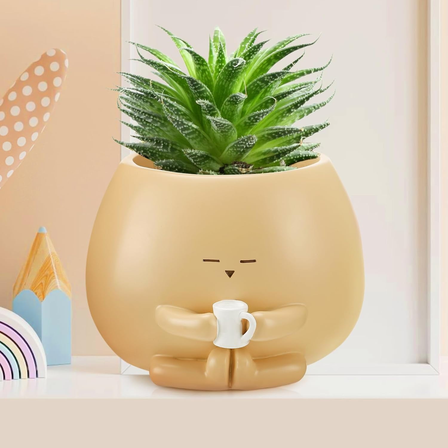 Cute Plant Pots, 6x4.5 Inch Large Succulent Flower Pots with Drainage ...