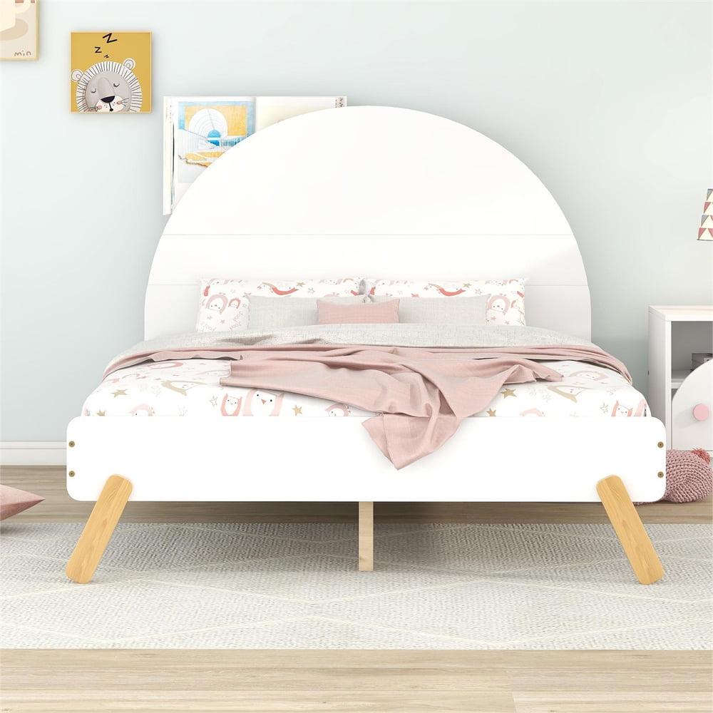 Cute Platform Bed with Curved Headboard and Shelf Behind Headboard ...