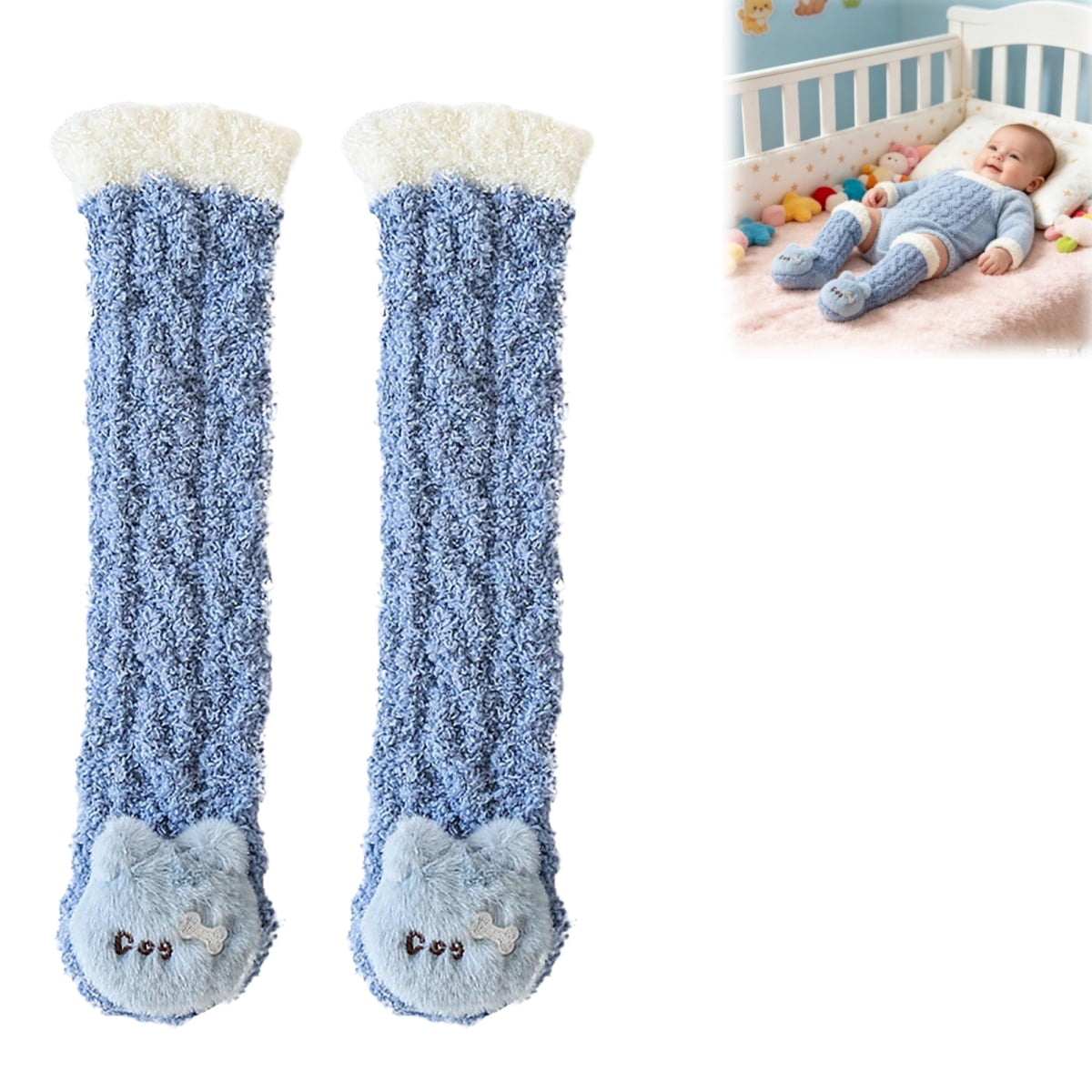 Cute Plush Baby Knee High Socks, Fuzzy Non-Slip Floor Socks with 3D ...