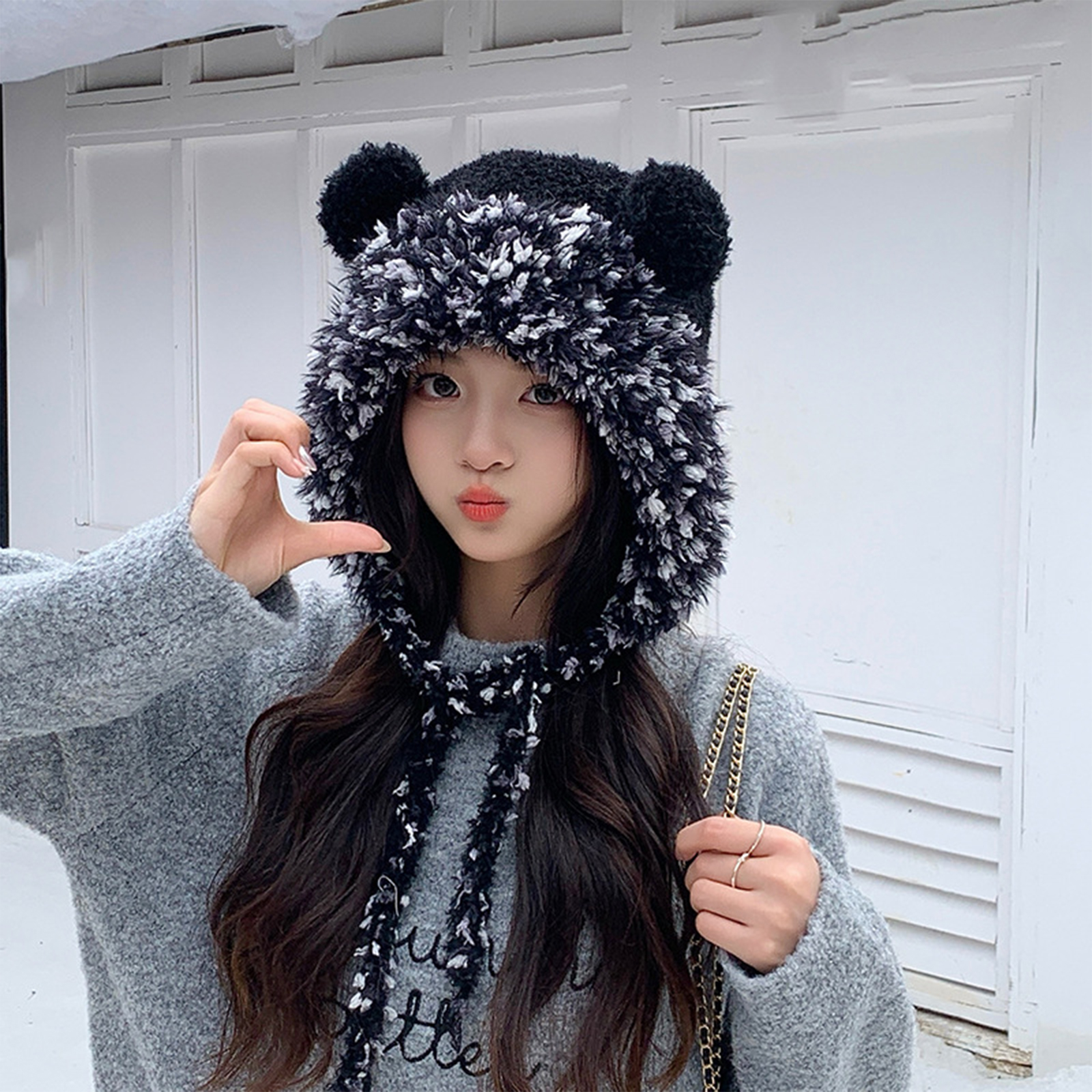 Cute Plush Bear Winter Hat for Women – Korean Style Knit Earflap Beanie ...