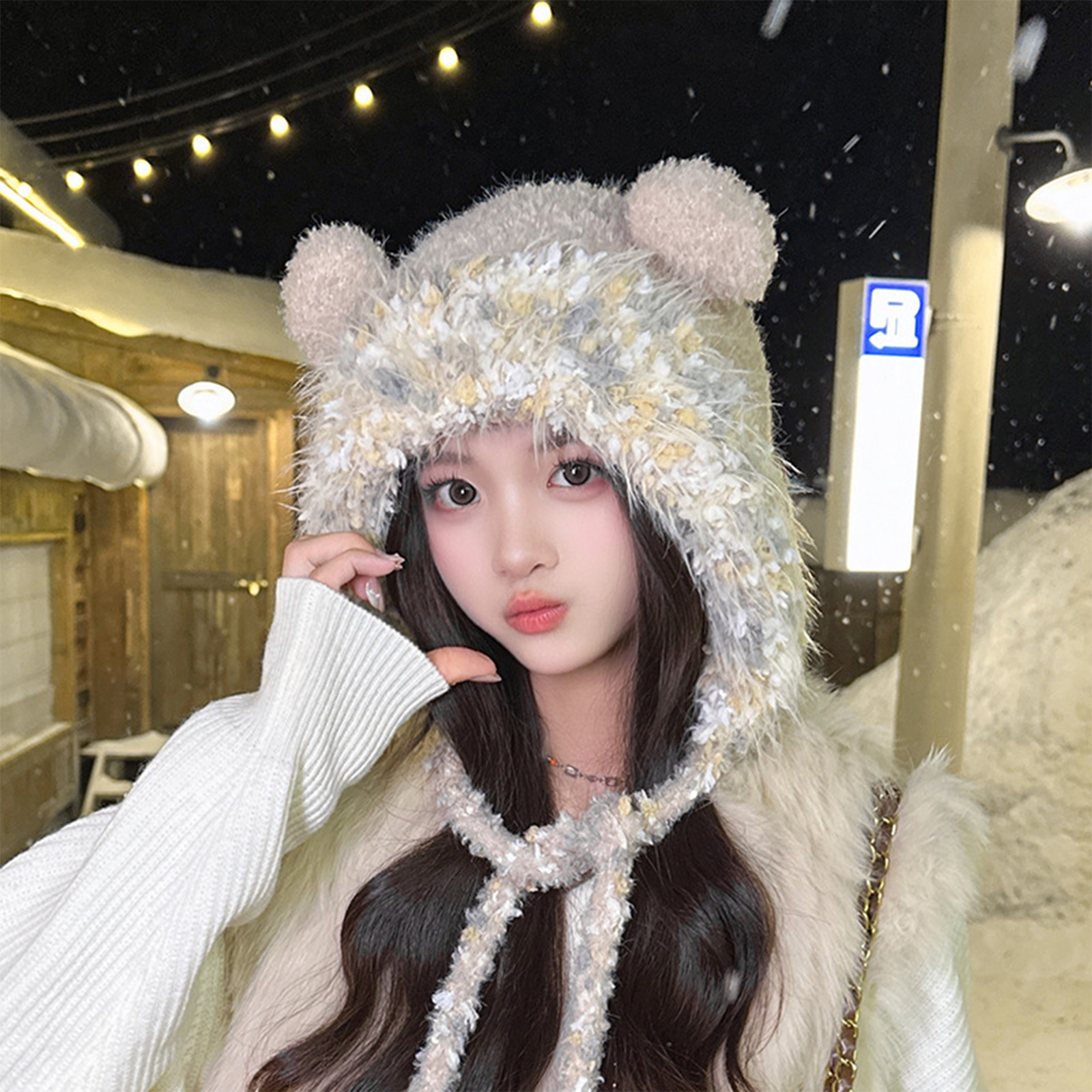 Cute Plush Bear Winter Hat for Women – Korean Style Knit Earflap Beanie ...