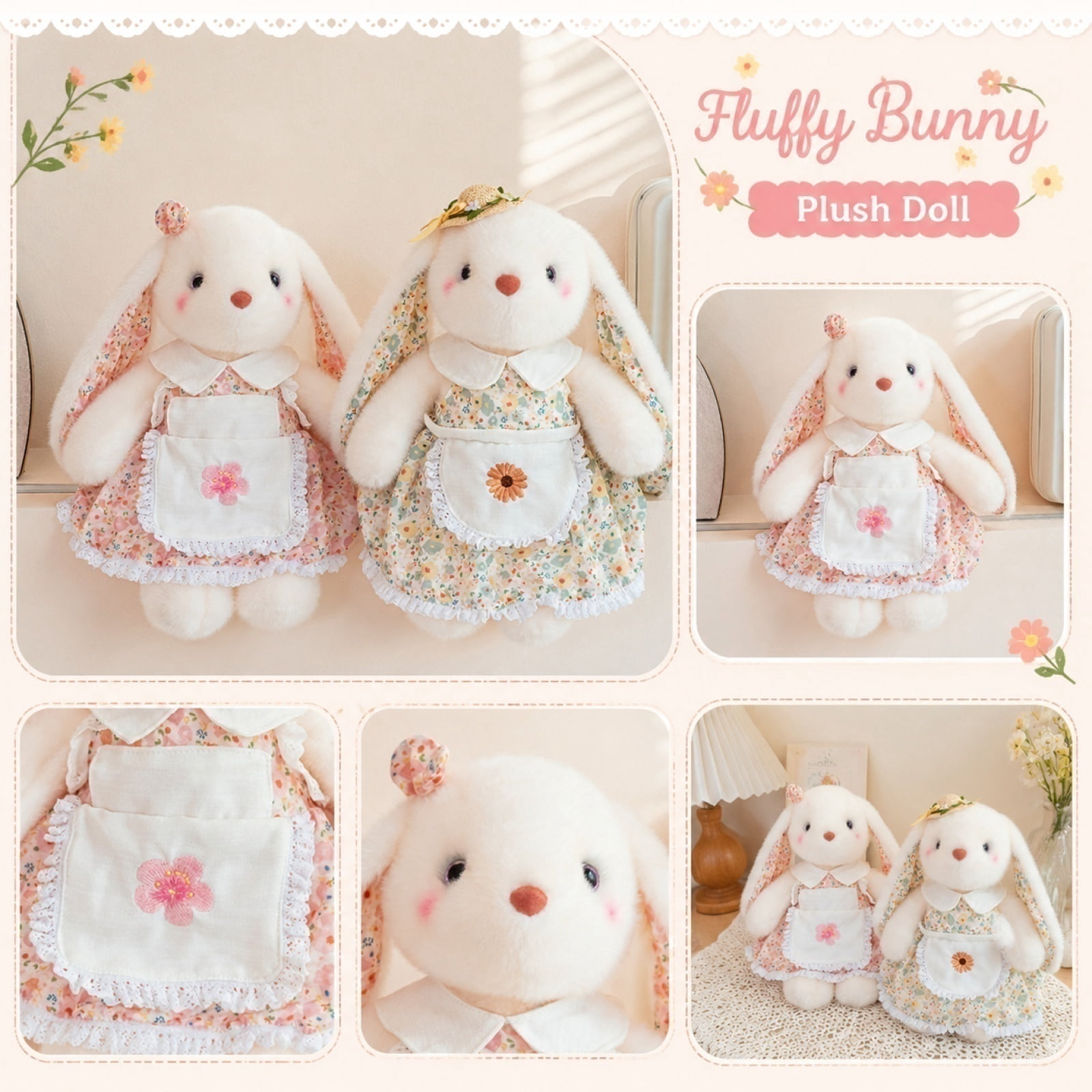 Cute Plush Bunny Stuffed Animal, Soft Long Ears Rabbit Doll with Heart ...