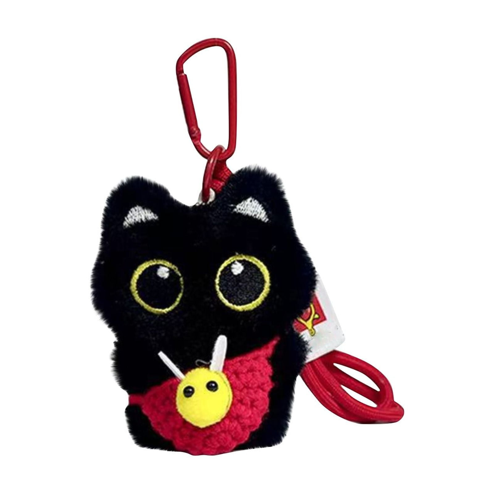 Cute Plush Cat Keychain - Black Cat Stuffed Animal Toy, Handmade Red ...