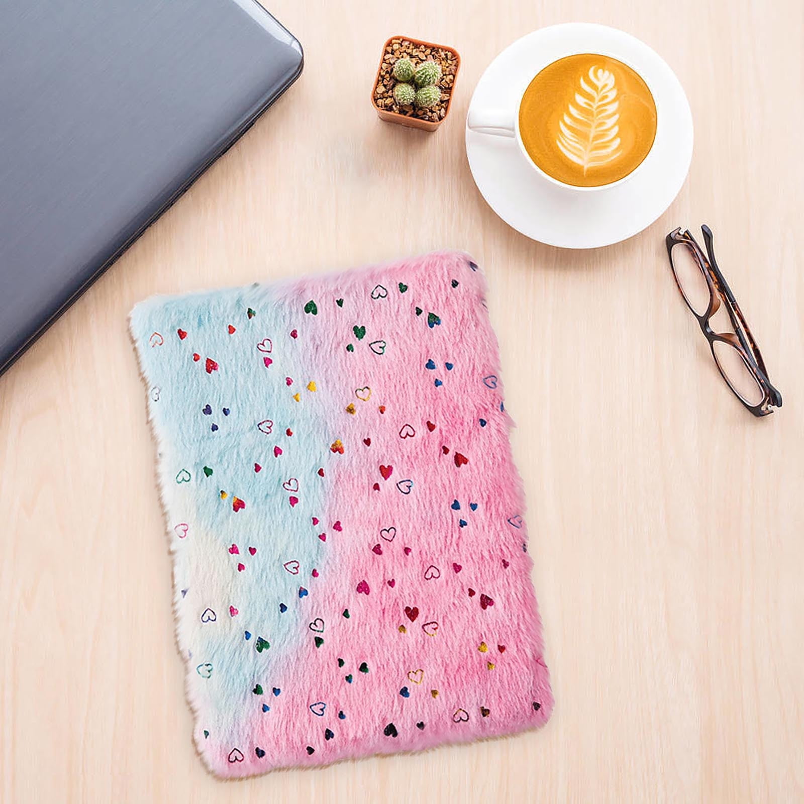 LanSuare Cute Plush Cover Notebook, Pastel Color Diary with Practical ...