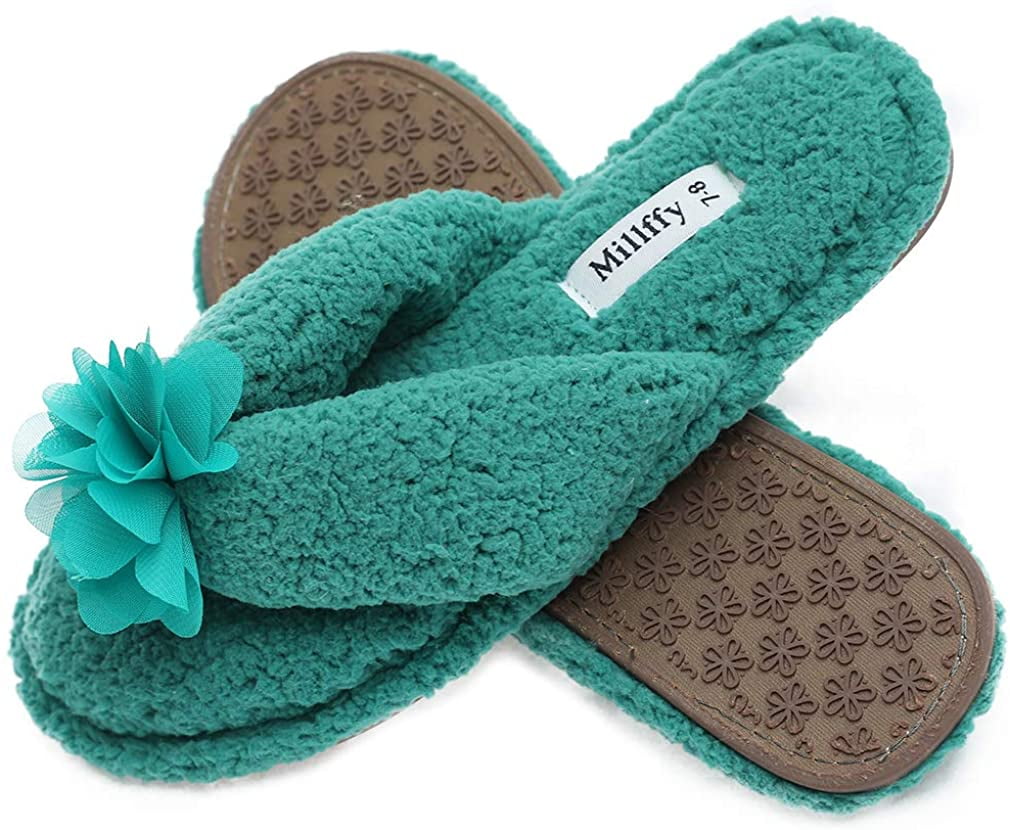 Cute Plush Cozy Sherpa Shearling Thong Slide Womens Flip Flops Flower ...