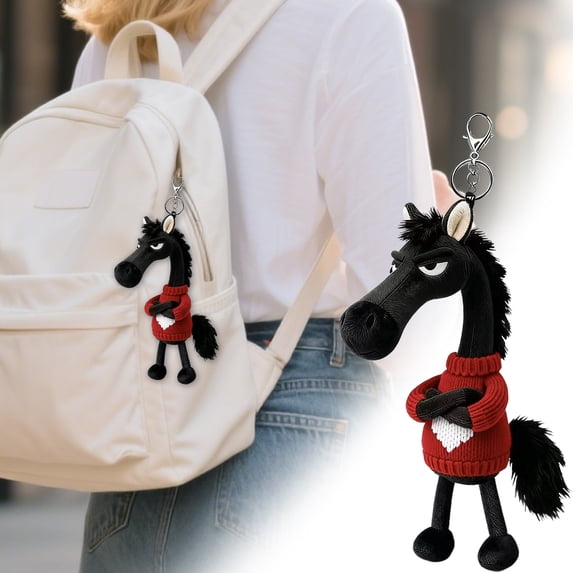 Cute Plush Horse Keychain in Red Sweater - Adorable Animal Bag Charm ...