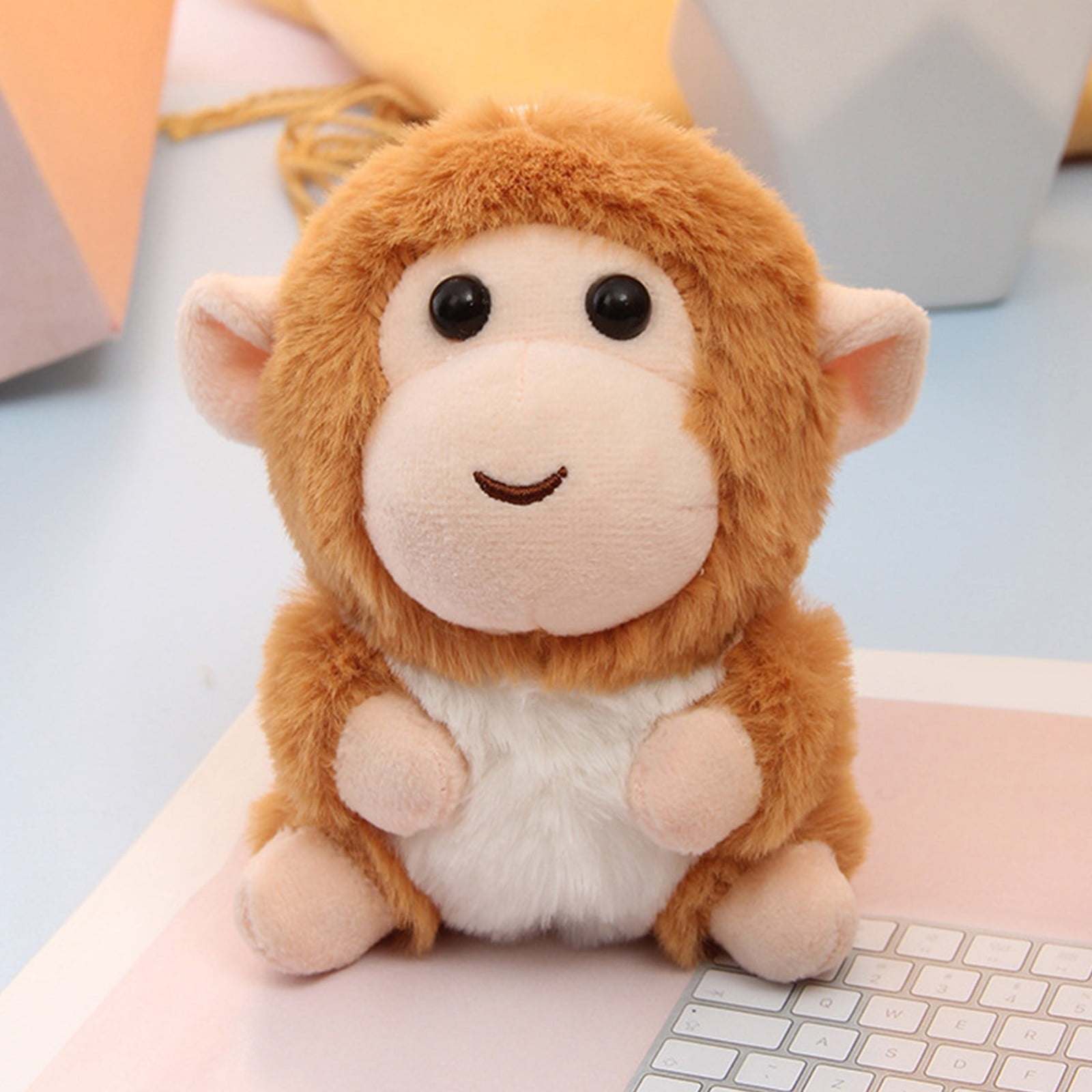 Cute Plush Monkey Keychain - Soft Fuzzy Texture With Light Brown Fur ...