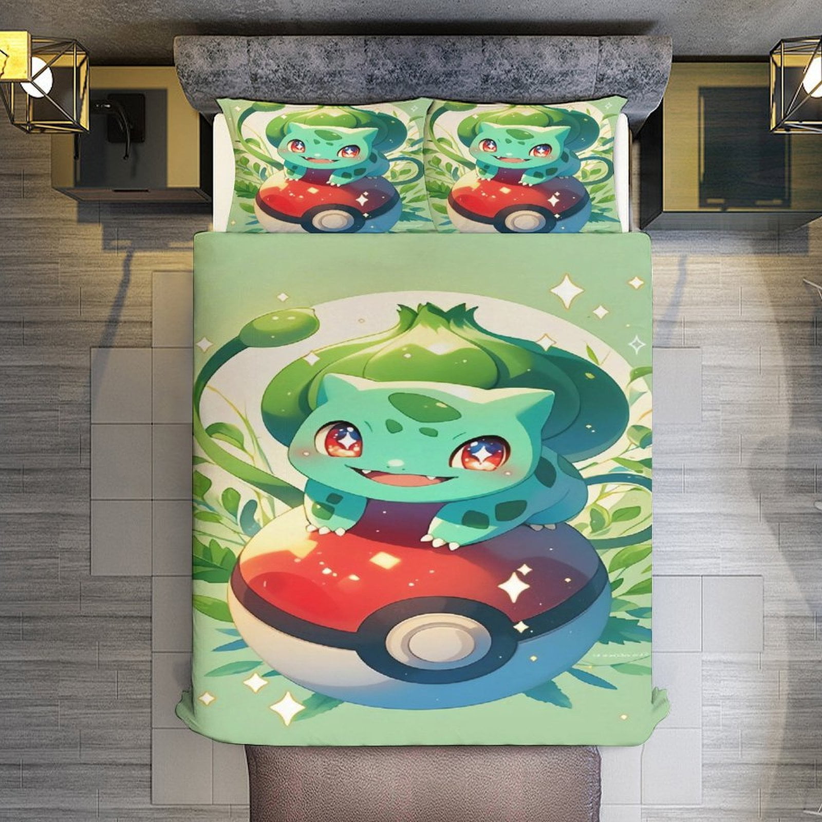 Cute Pokemon Bulbasaur Queen Size Sheet Set,3 Piece Bed Sheets,Brushed ...