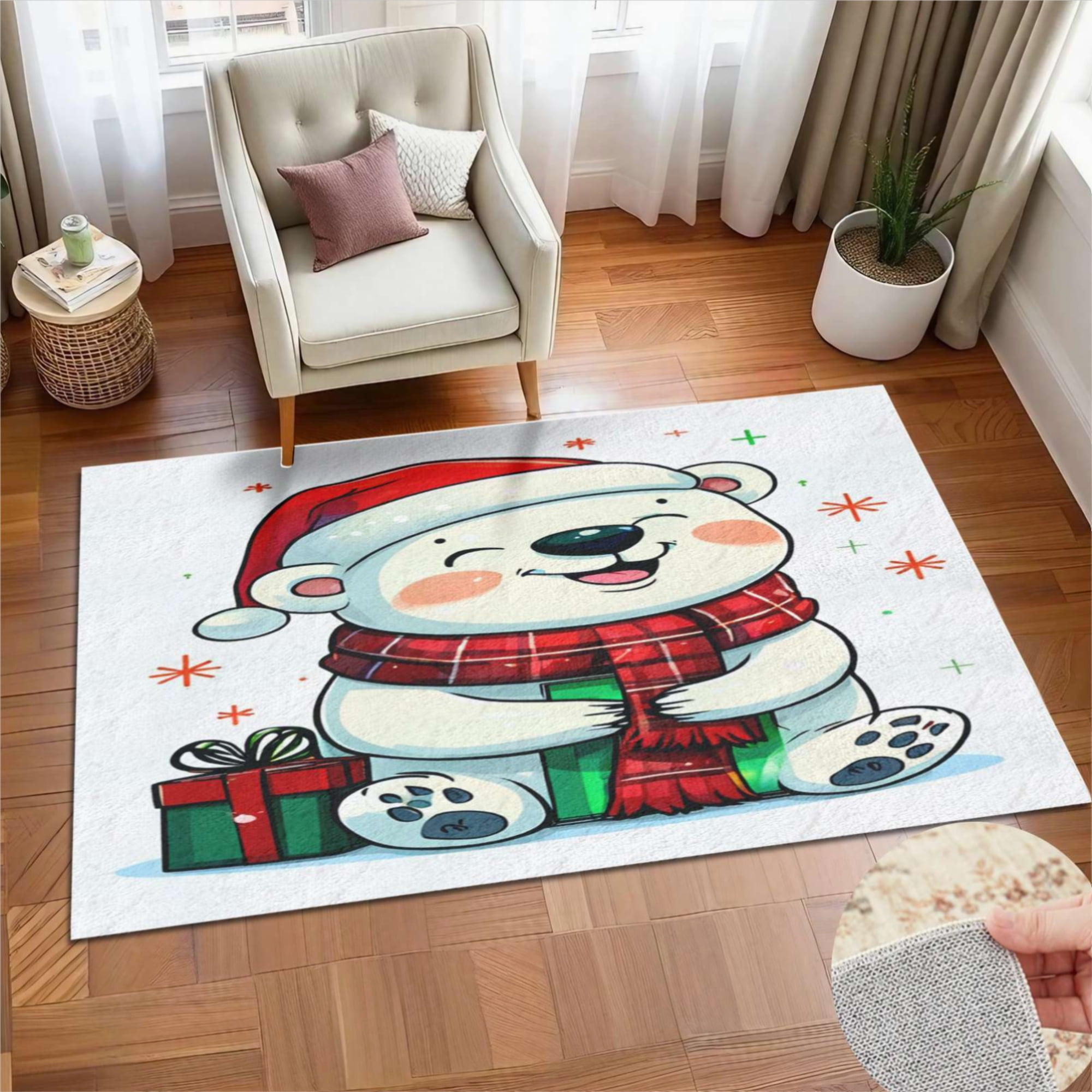 Cute Polar Bear Christmas Decor Soft Large Area Rugs Washable Rug With ...