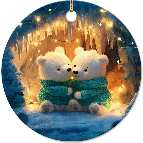 Cute Polar Bear Couple Ornament, Romantic Chris.Tmas Ceramic Festive ...