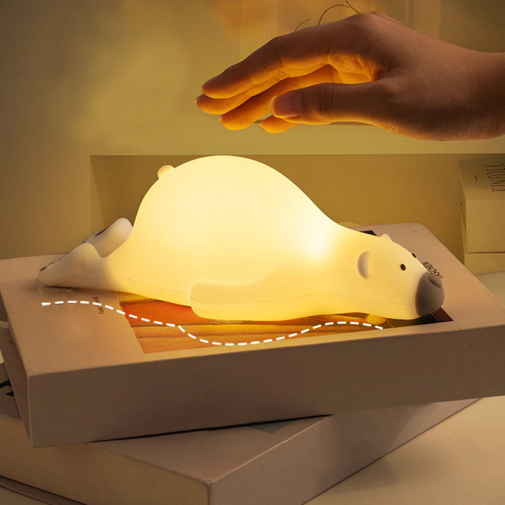 Cute Polar Bear Night Light,LED Novelty Animal Night Lamp, Food Grade Silicone 3 Level Dimmable ...