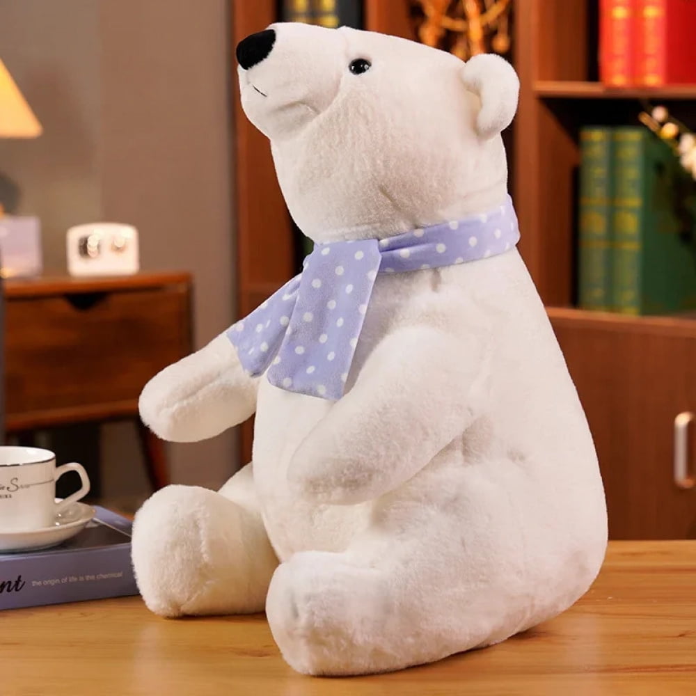 Cute Polar Bear Plush Toy Soft Plushies Stuffed Animal Scarf Polar Bear ...