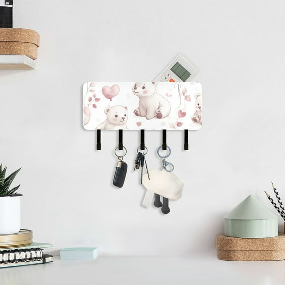 Cute Polar Bears Key Holder for Wall Mail Holder Organizer with 5 Key ...