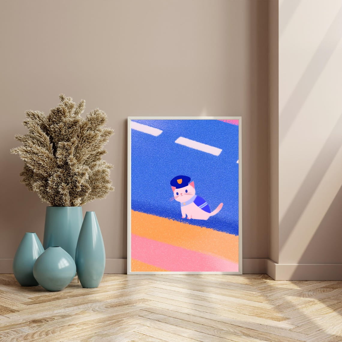 Cute Police Cat Poster, Adorable Cat Officerwhimsical Feline Playful ...
