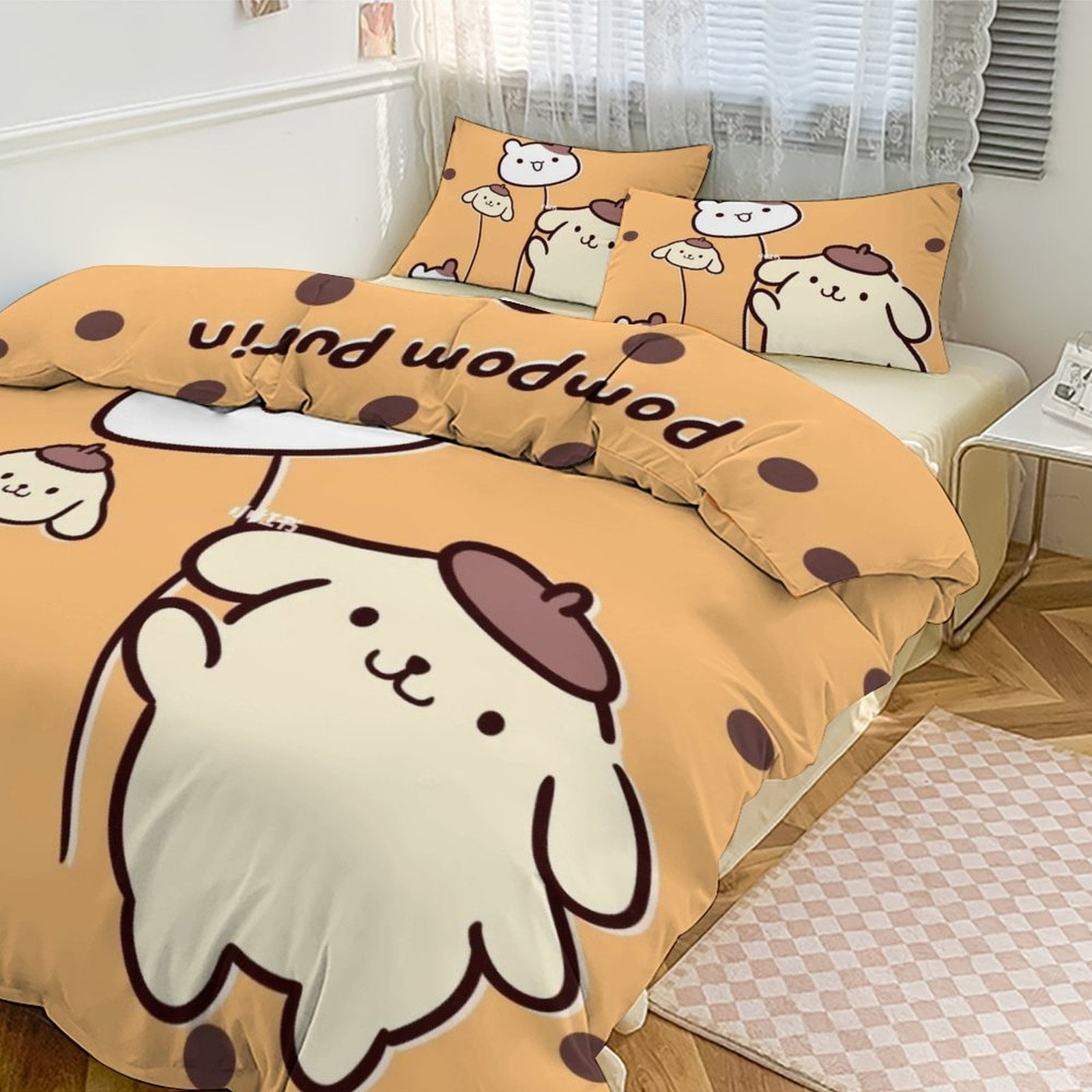 Cute Pompom Purin Bedding Sets for Girl Women Comforter Set 3pcs ...