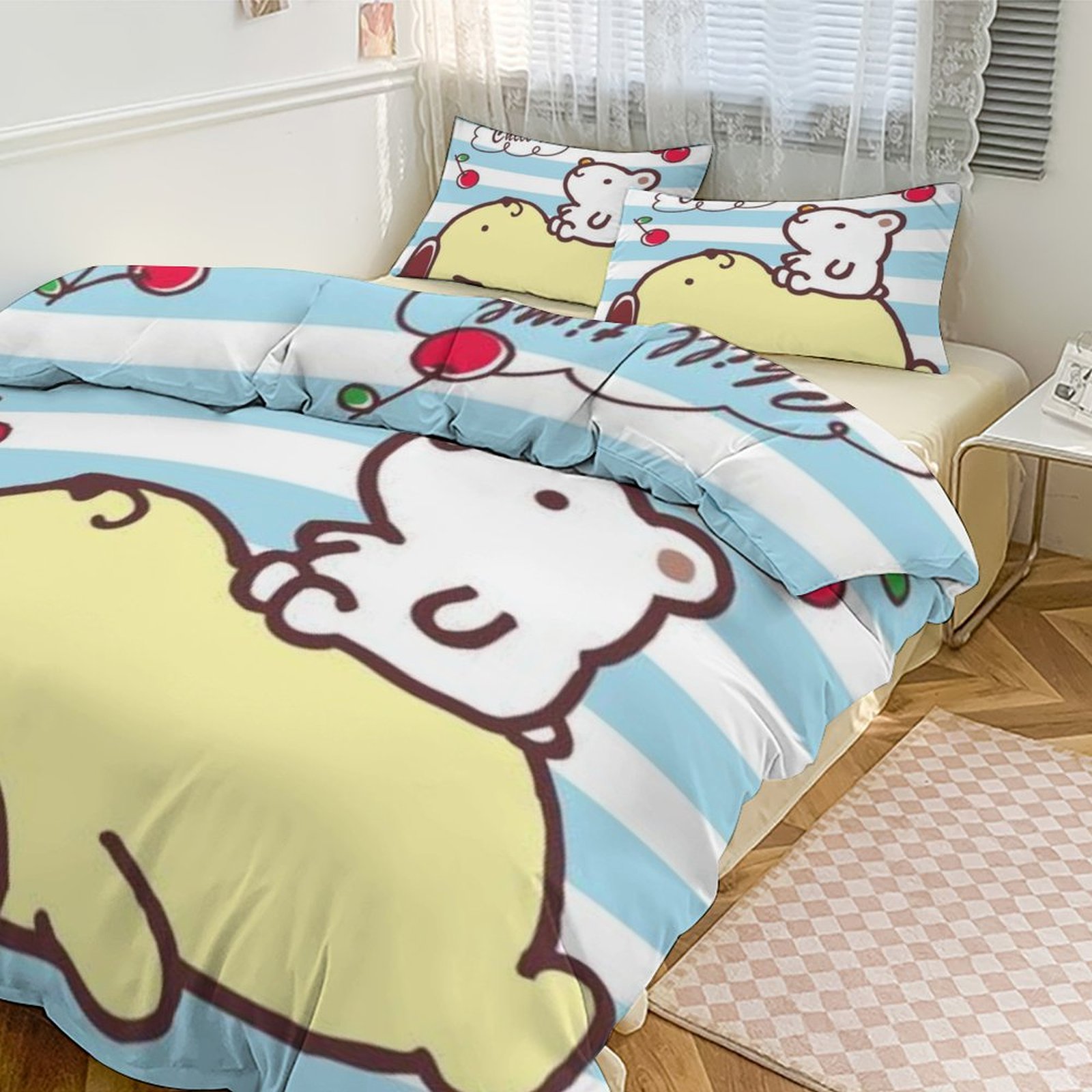 Cute Pompom Purin Bedding Sets for Girl Women Comforter Set 3pcs ...