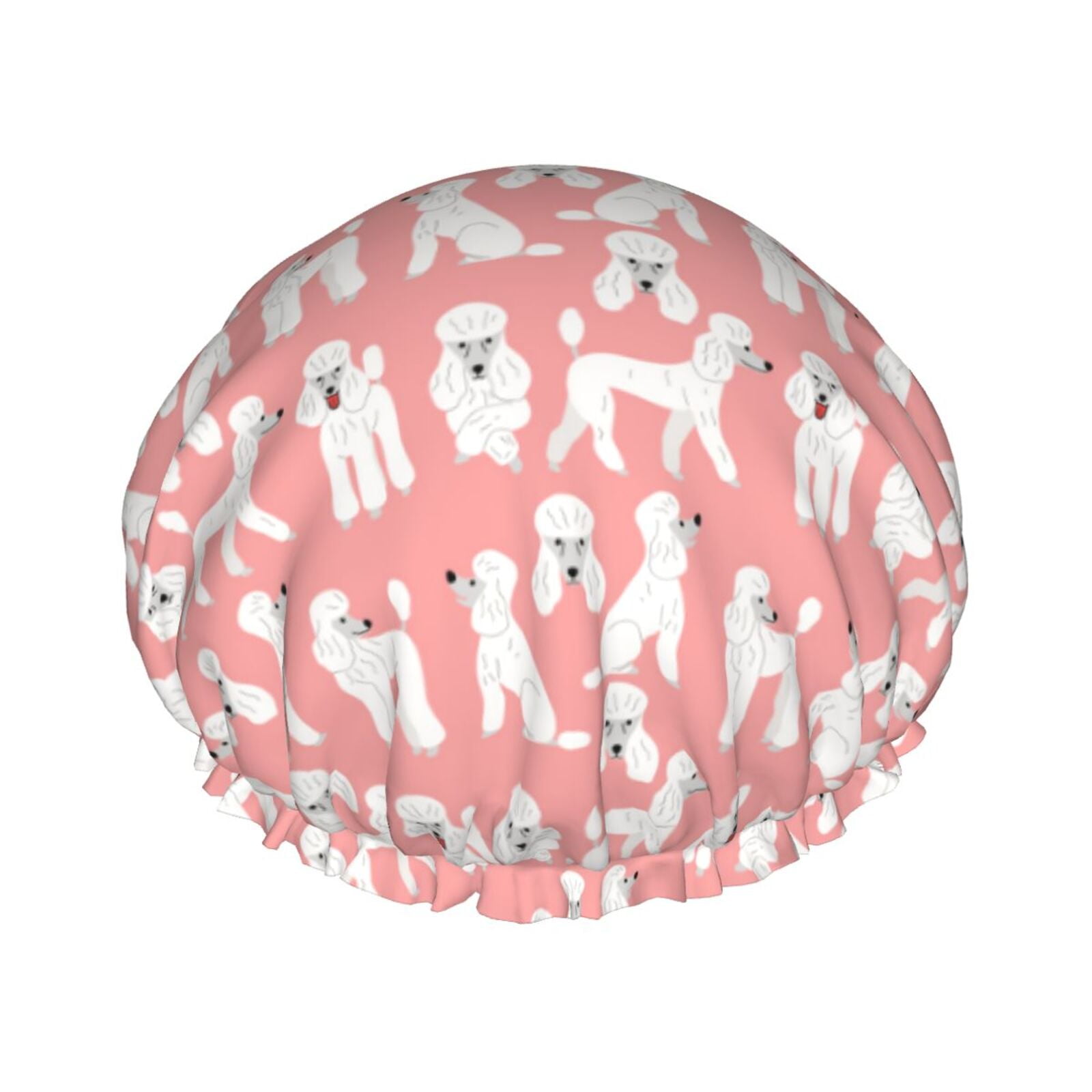Cute Poodle Dog Funny Pink Shower Cap, Reusable Bath Hair Hat for all ...