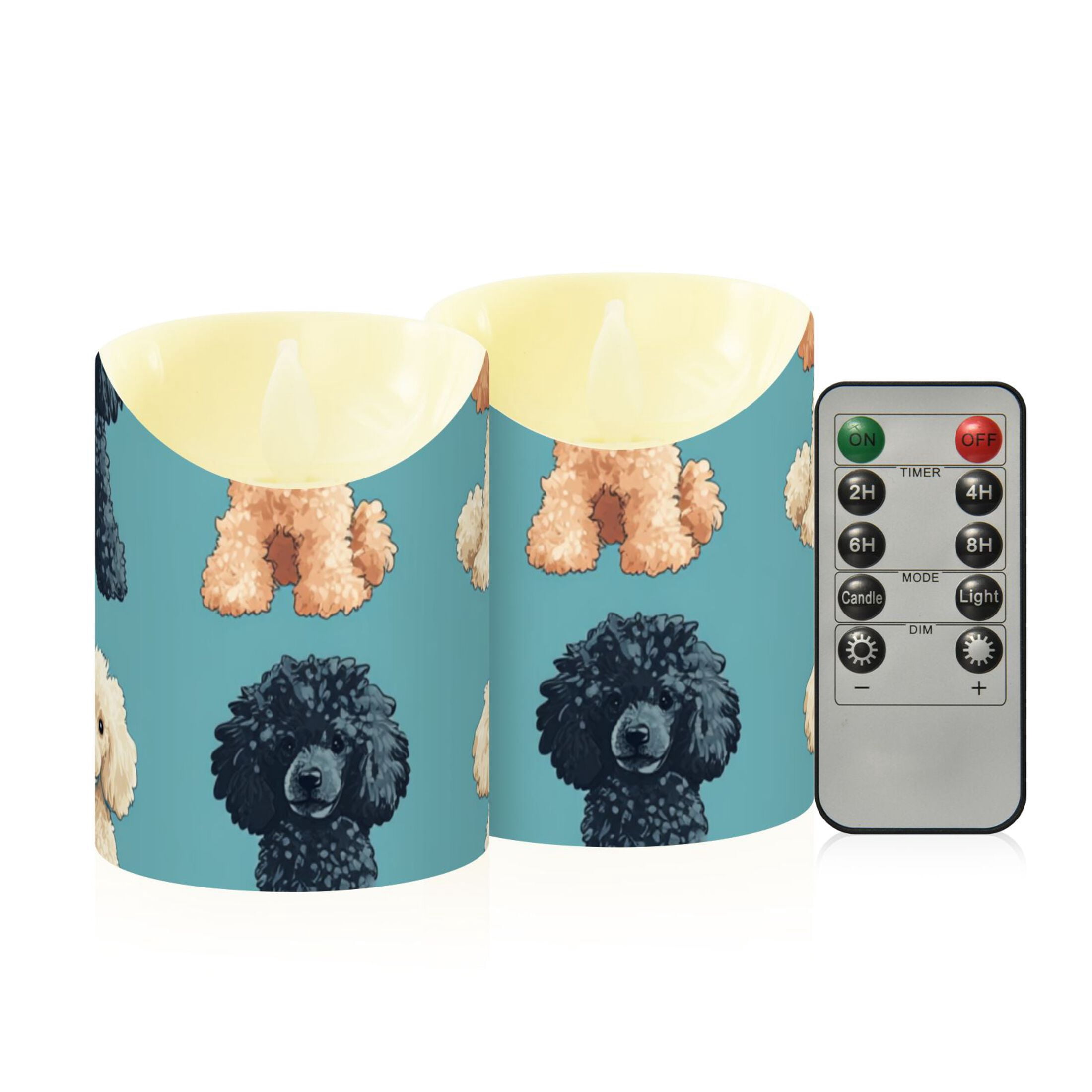 Cute Poodles Hand Drawn Flickering Flameless Candles with Remote Timer ...
