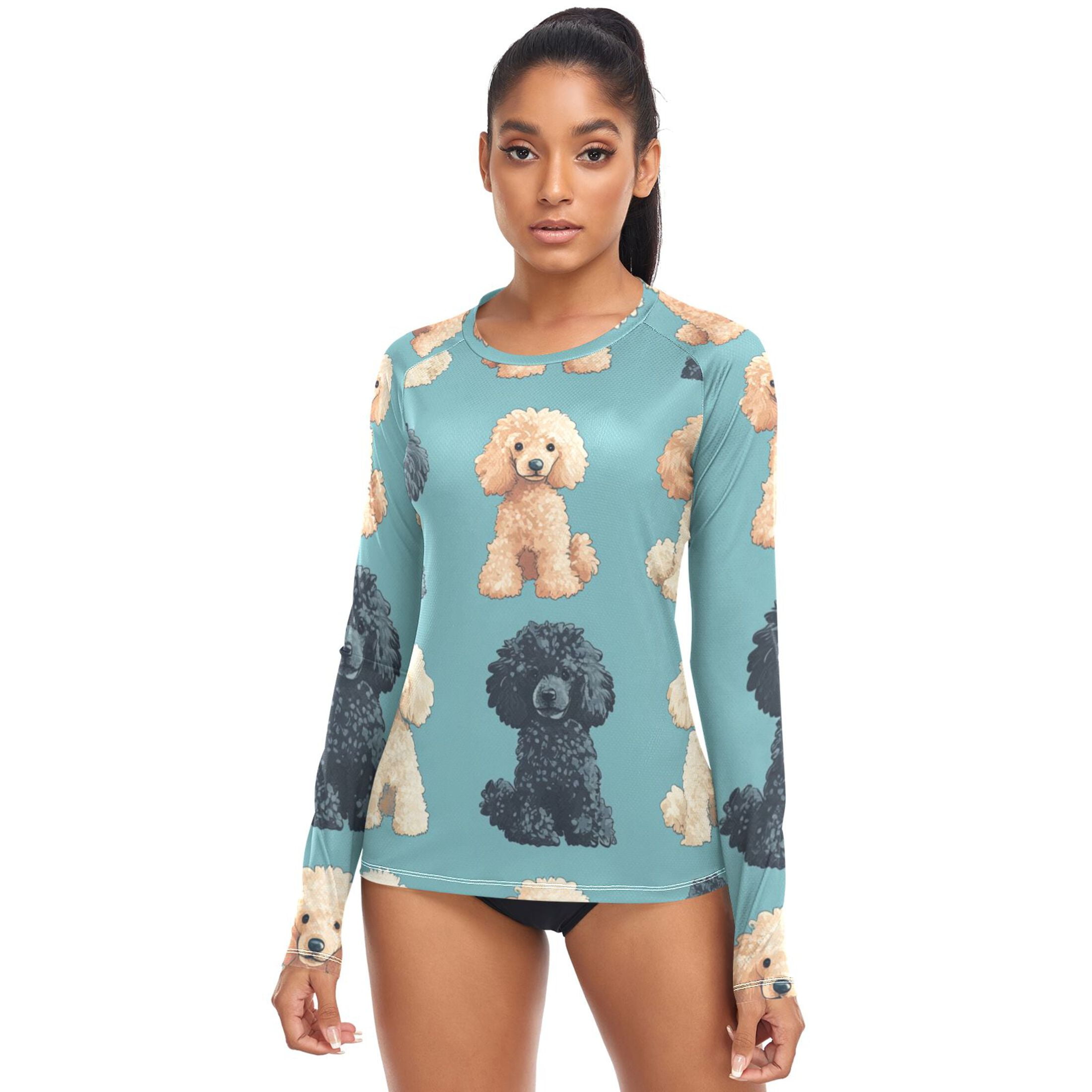 Cute Poodles Hand Drawn Women's Rash Guard Shirts UPF 50+ Sun ...