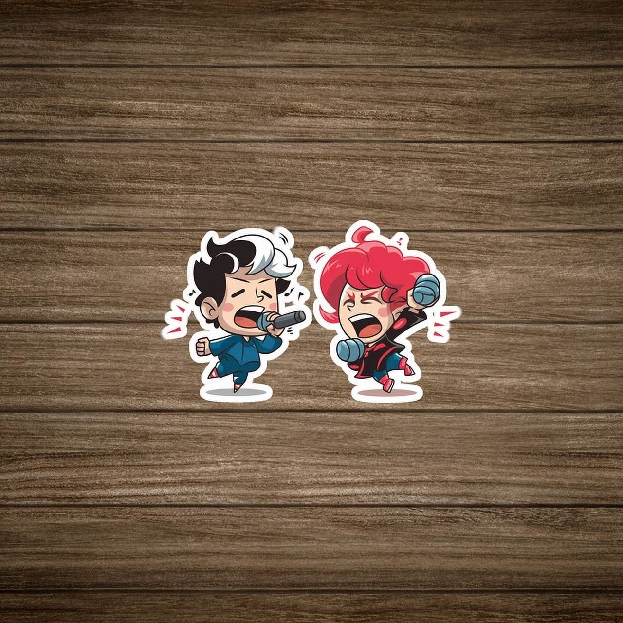 Cute Pop Music Duo Stickers: Energetic Singer & Passionate Microphone ...