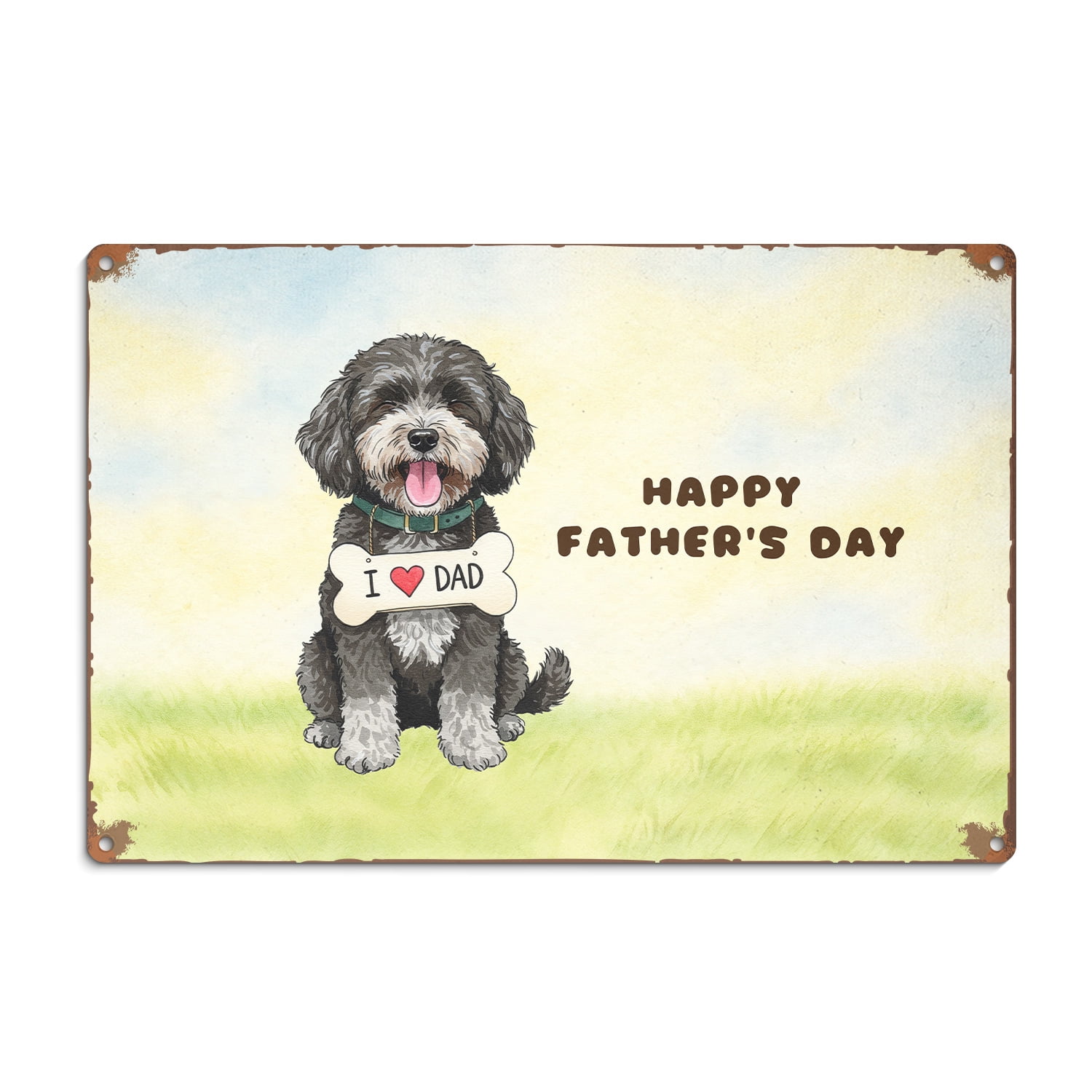 Cute Portuguese Water Dog Loves Dad Happy Father's Day Horizontal Metal ...