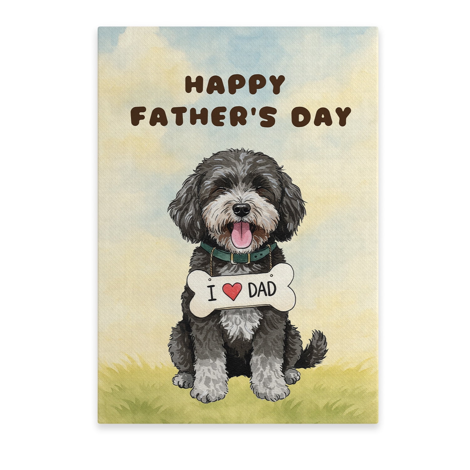 Cute Portuguese Water Dog Loves Dad Happy Father's Day Vertical Matte ...