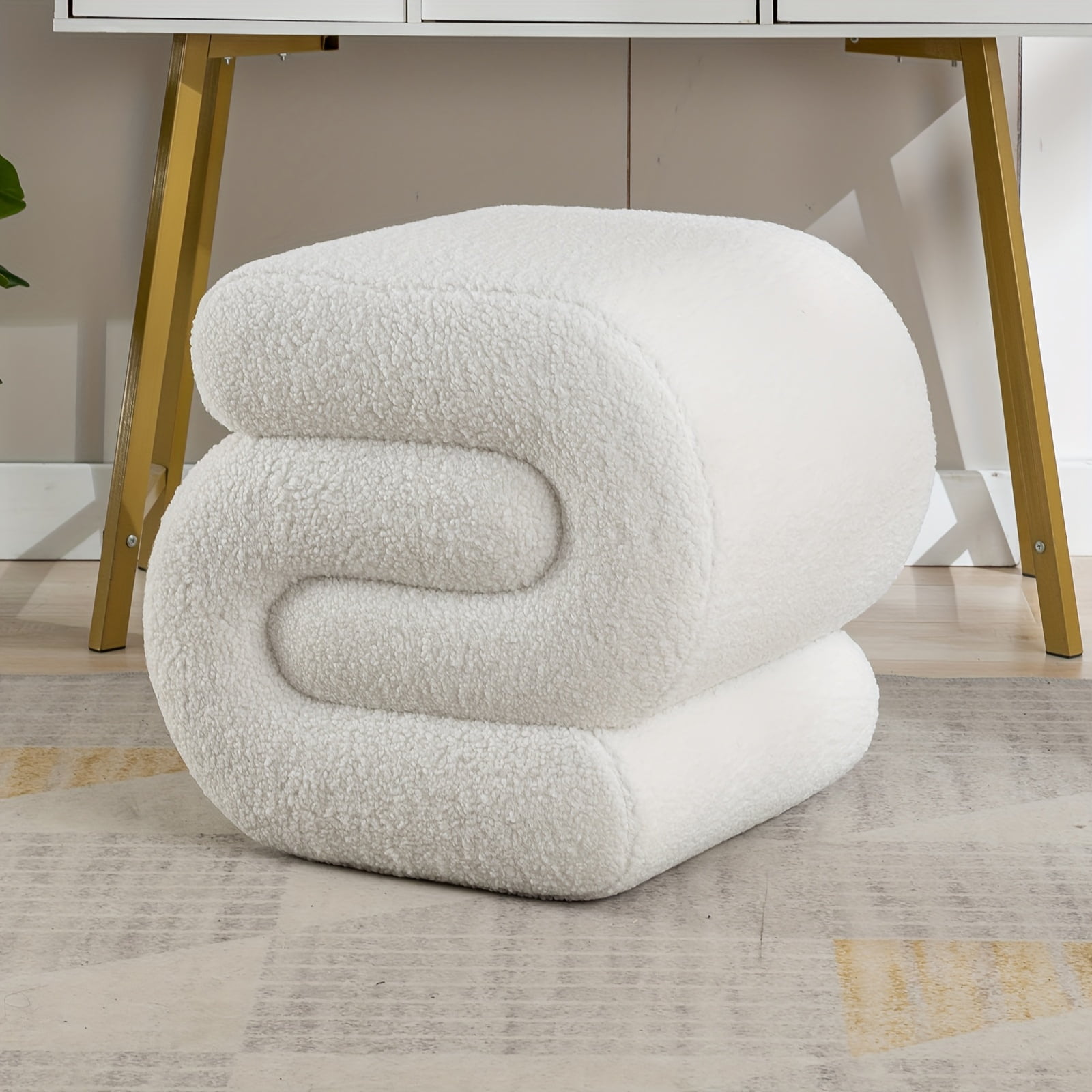 Cute Pouf Ottoman, Velvet/Teddy Upholstered Ottoman, Small Ottoman With ...