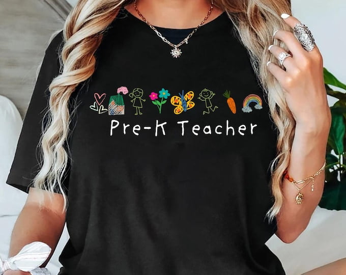 Cute Pre-K Teacher Shirt Fun Hand Drawn Doodle Design for Preschool and ...