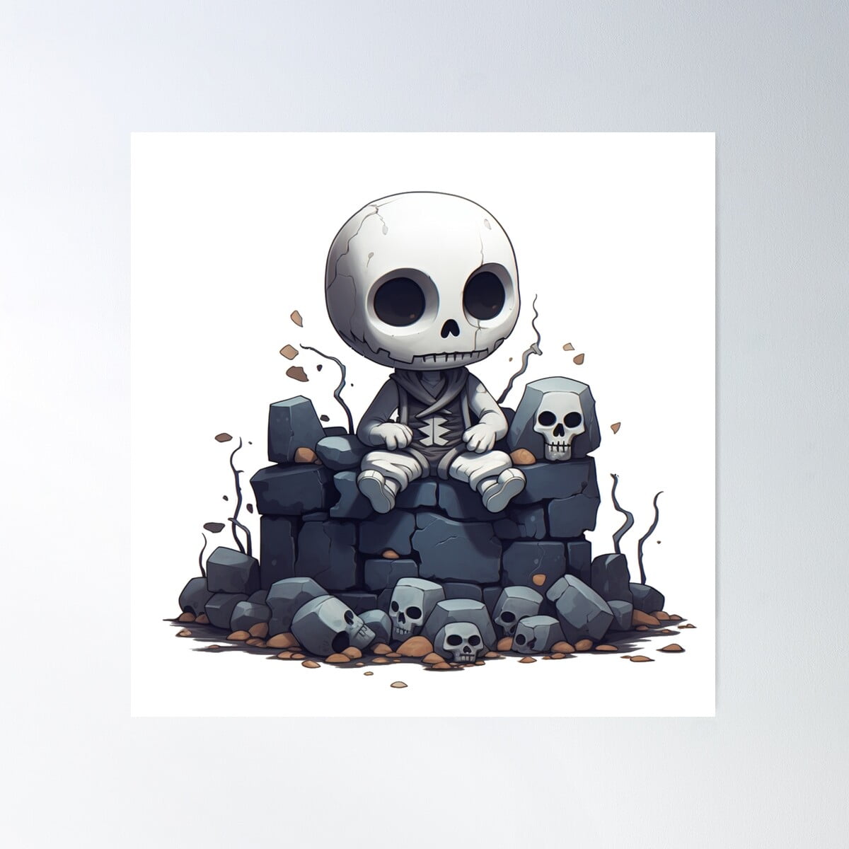 Cute Preppy Skeleton Sitting On The Wall Poster Wall Art, Modern Wall ...
