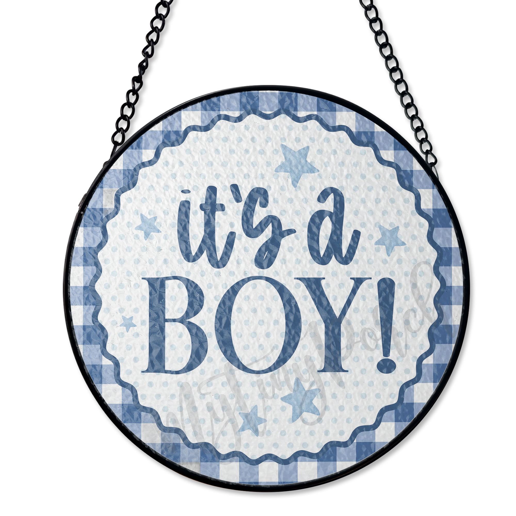 Cute Prince Baby Shower Stained Glass Suncatcher UV Printed Glass, Blue ...