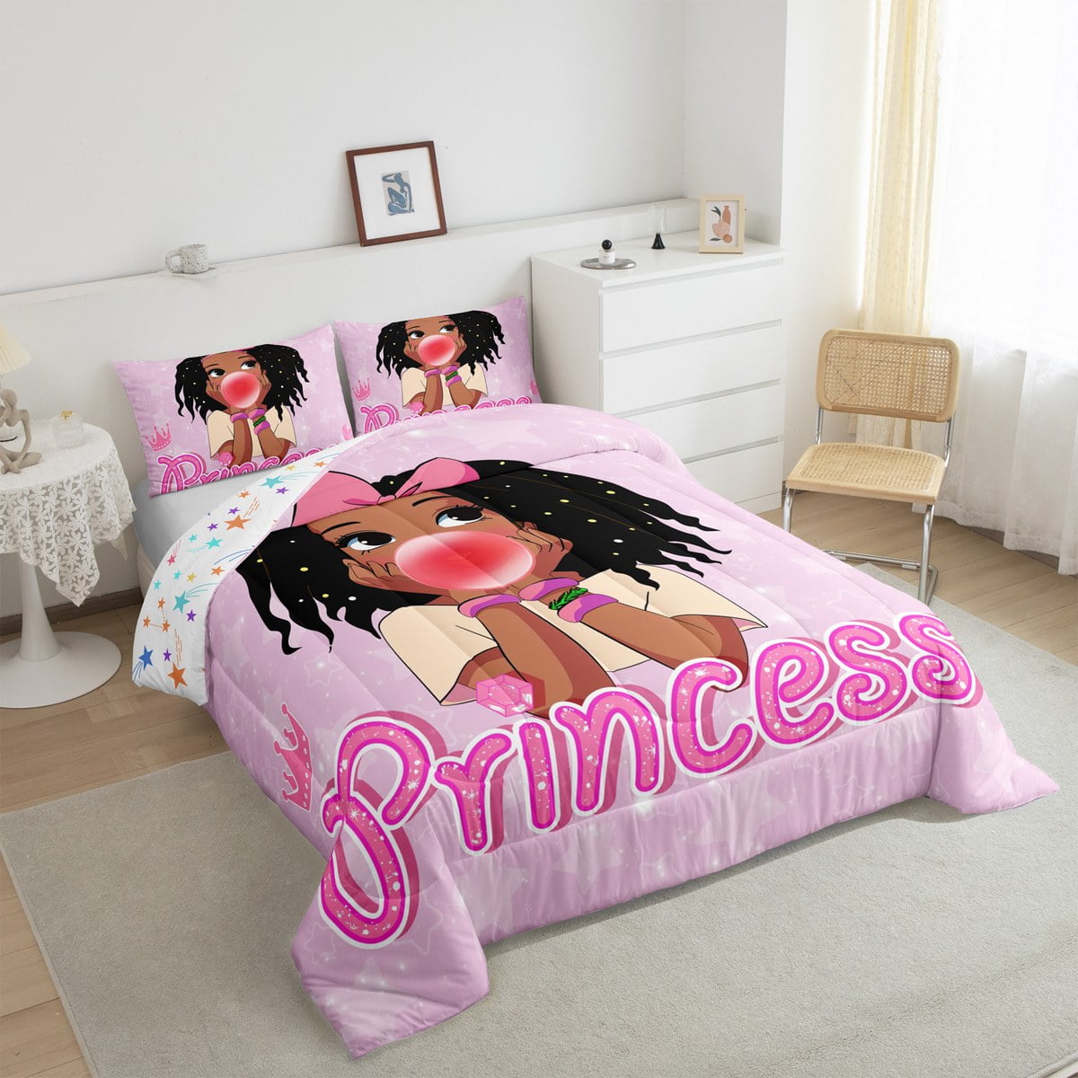 Cute Princess Bedding Set Twin Kawaii Black Girls Twin Comforter, Afro ...
