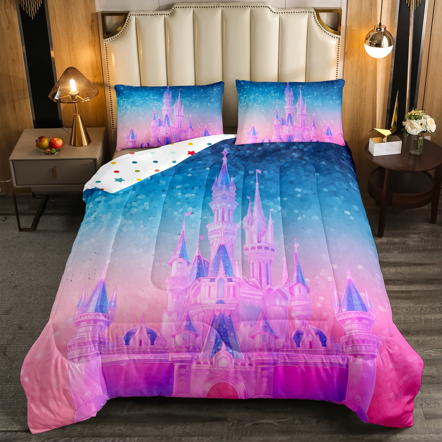 Cute Princess Bedding Set,Blue Pink Purple Castle Comforter Set Room ...
