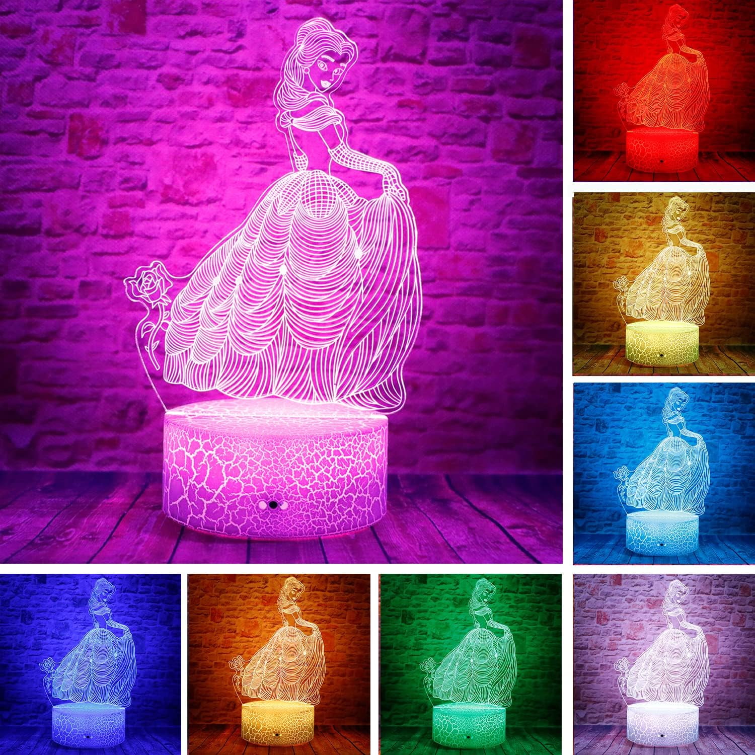 Cute Princess Toys Anime Character 3D Optical Illusion LED Bedroom ...