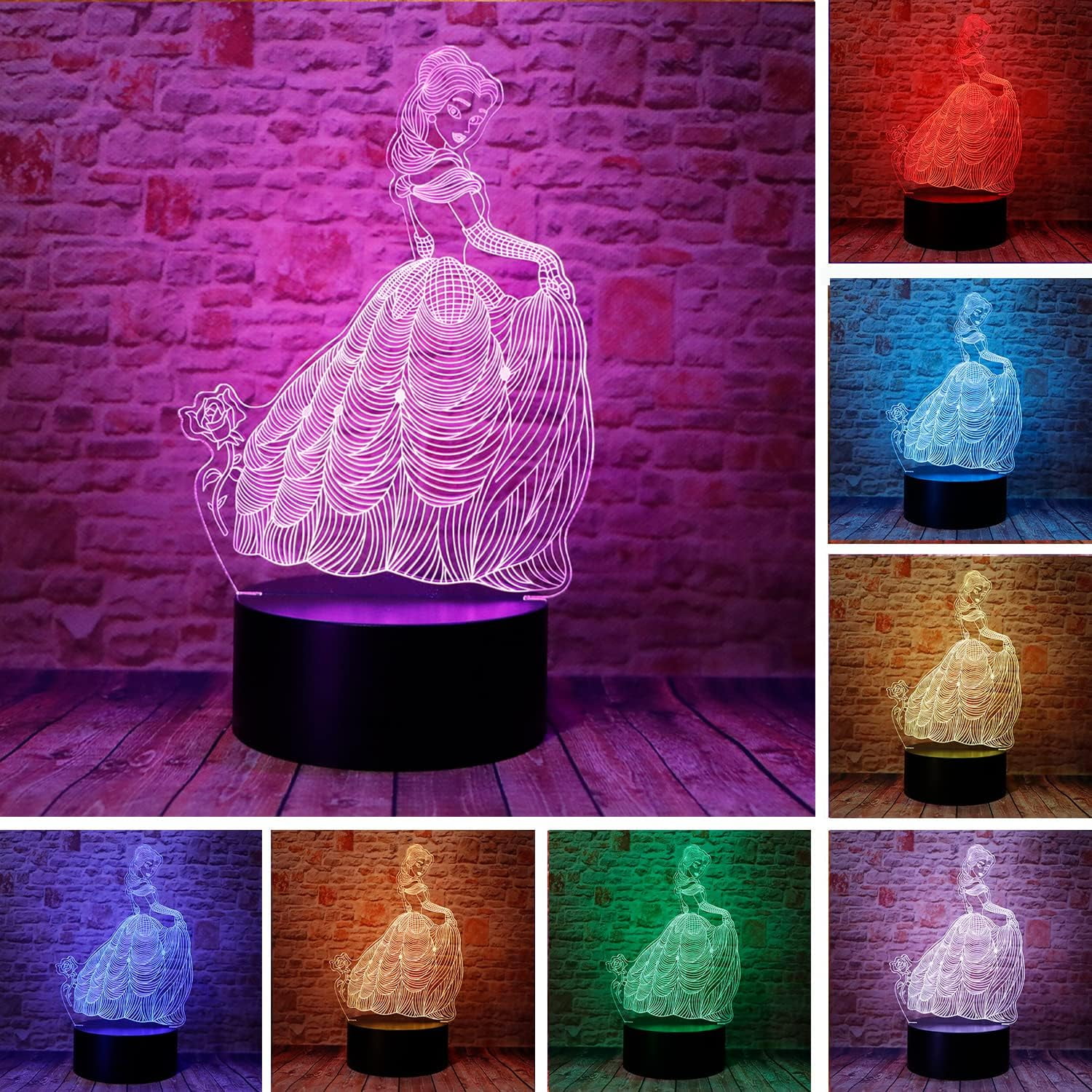 Cute Princess Toys Anime Character 3D Optical Illusion LED Bedroom ...