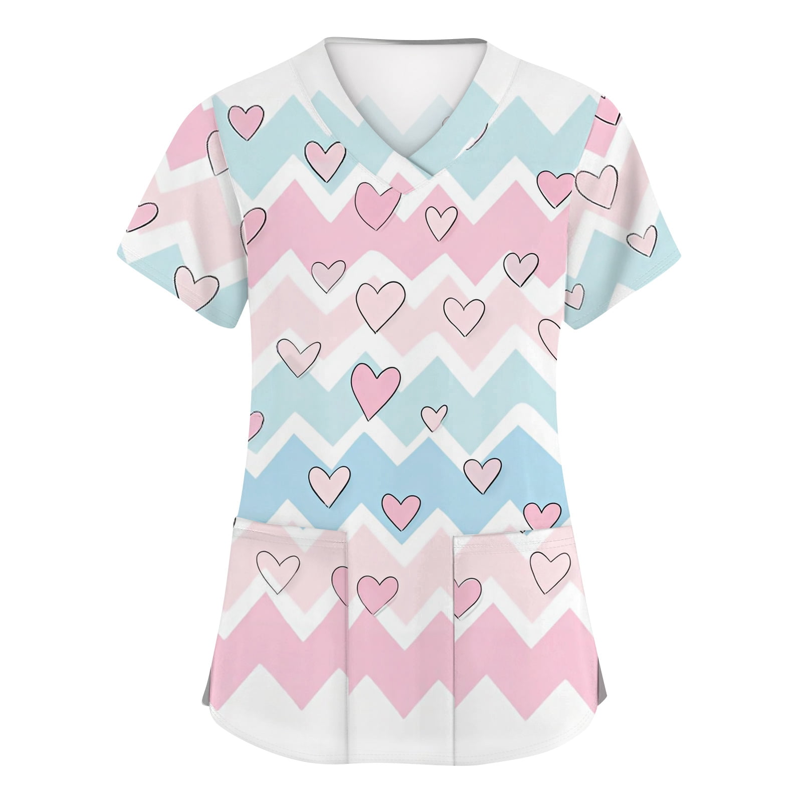 Cute Printed Scrub Tops for Women - Valentine's Day Heart Pattern Short ...