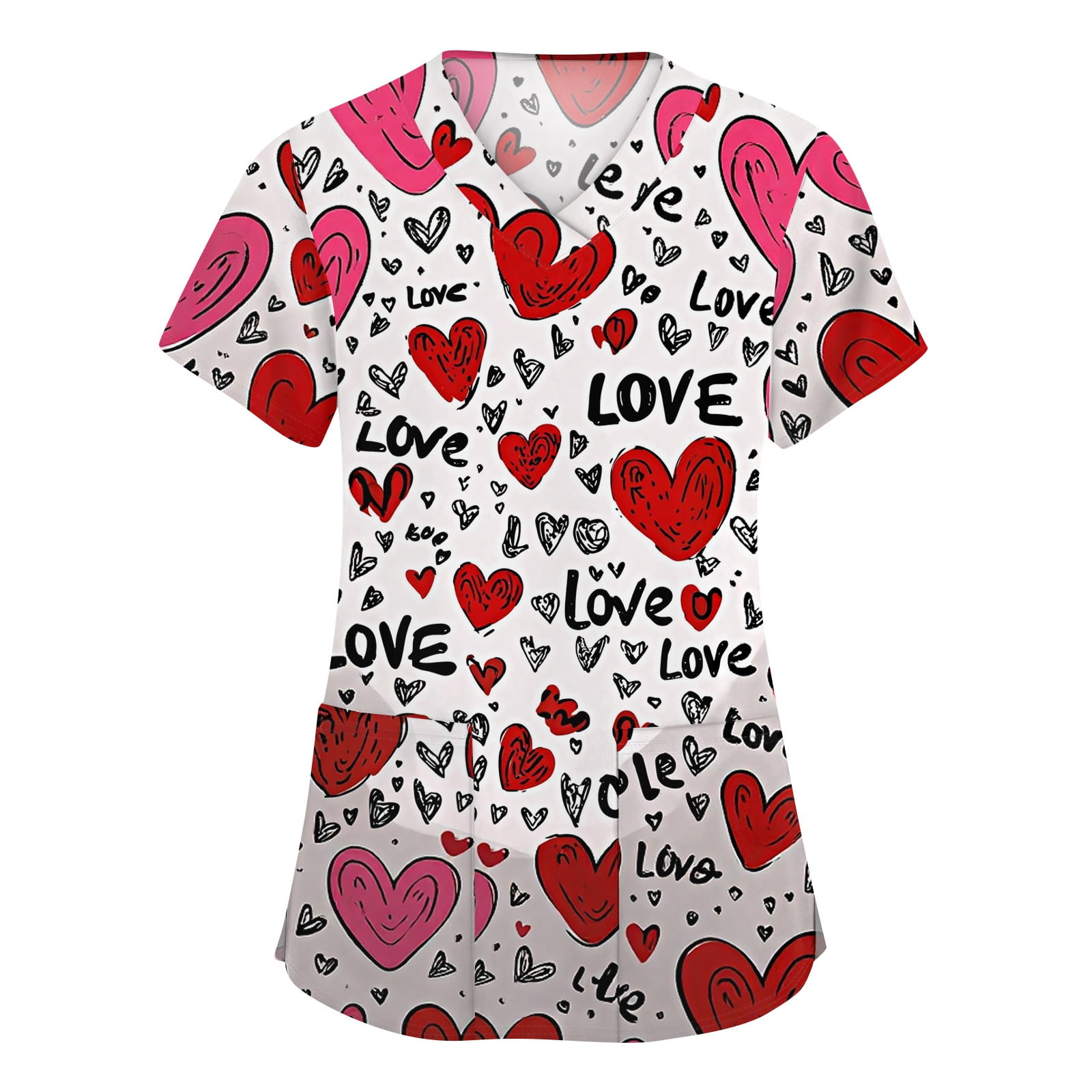 Cute Printed Scrub Tops for Women - Valentine's Day Heart Pattern Short ...
