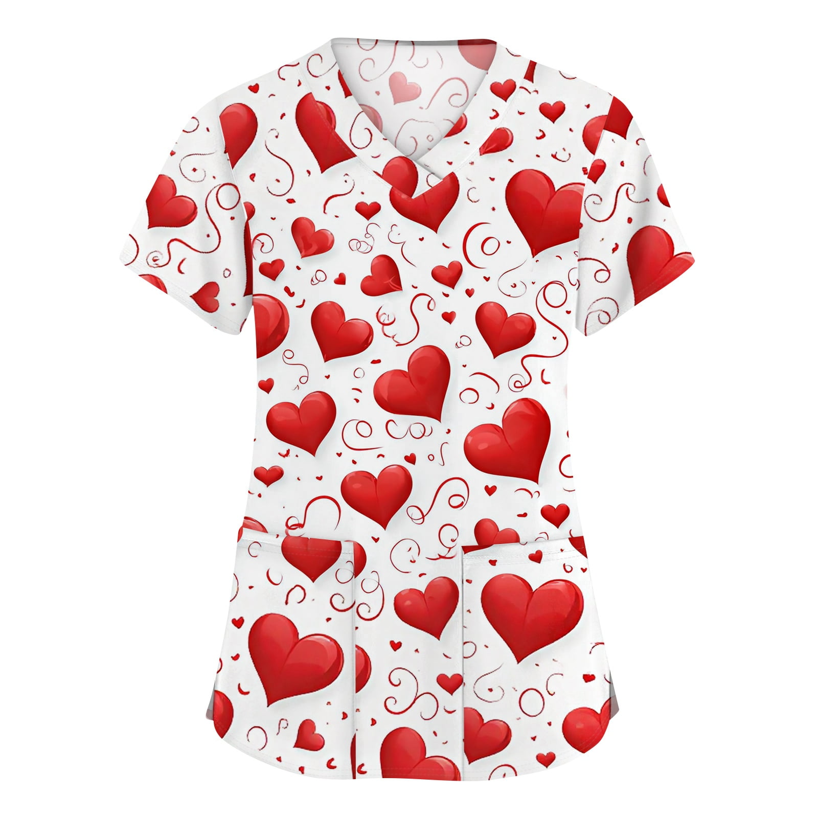 Cute Printed Scrub Tops for Women - Valentine's Day Heart Pattern Short ...