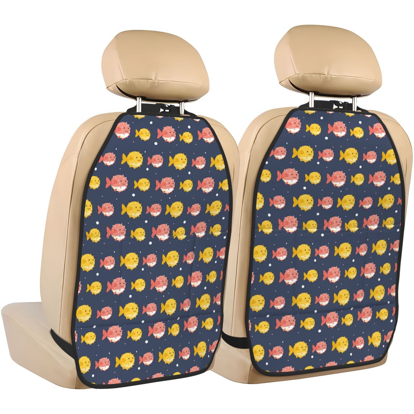 Cute Puffer Fish Backseat Car Organizer, 2 Pack Kick Mats Back Seat ...