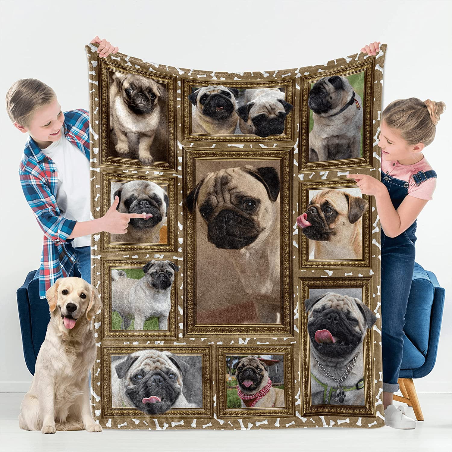 Cute Pug Dog Blanket Kids Throw Blankets for Couch Sofa Travel Camping ...