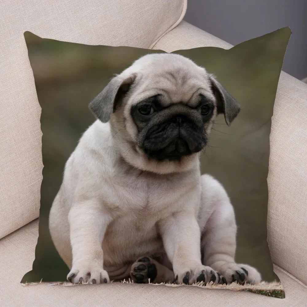 Cute Pug Dog Cushion Cover Both Sided Print Decor Pet Animal Pillowcase ...